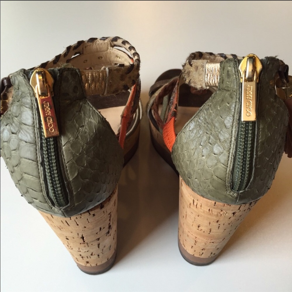 Jimmy Choo 40 Jungle Safari Snake Skin Wedge - Gem